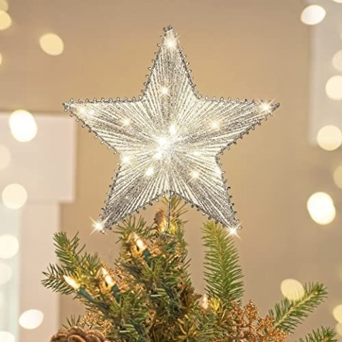 Luxspire Christmas Star Tree Topper, Silver Glitter 3D Star Tree Top ...