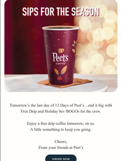 Peet’s 12/24提供免费drip coffee？ | 社区美食精选