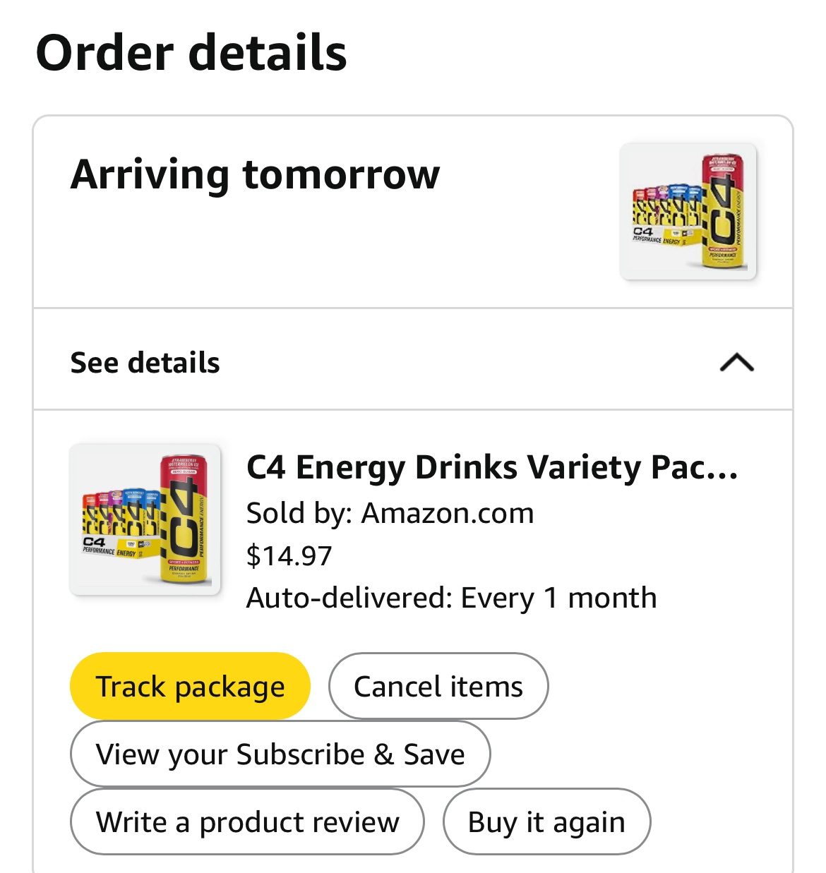 Cellucor C4 Energy Drink 12-Pack $14.22