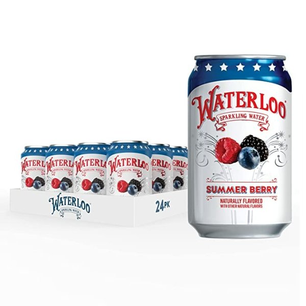 Waterloo Sparkling Water, Summer Berry Naturally Flavored, Pack of 24 ...