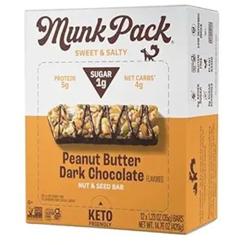 Munk Pack Nut & Seed Bar Peanut Butter Dark Chocolate | 1g Sugar, Low ...