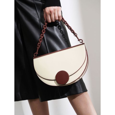 Cream Two-Tone Half Moon Clutch | CHARLES & KEITH Cream Two-Tone 新月包 66 ...