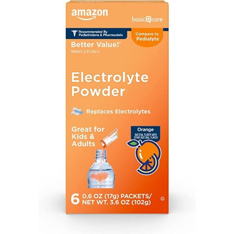 Amazon Basic Care Electrolyte Powder Packets, Orange, Electrolyte Drink ...