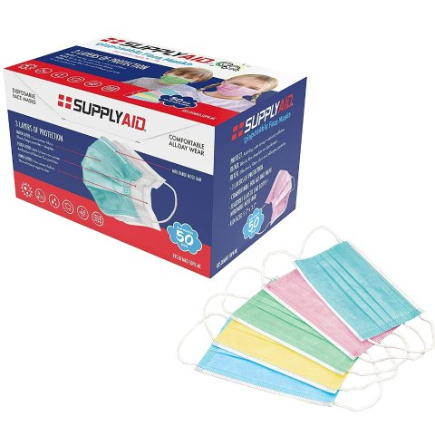 SupplyAID RRS-DFMKD-50PK-MC Kids Size Disposable Face Mask $2.99