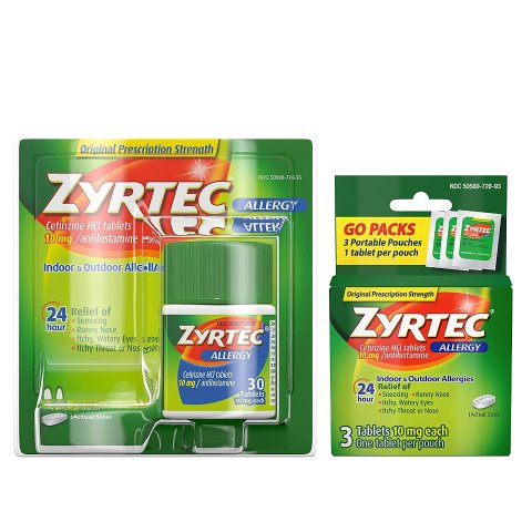 Zyrtec 24 Hour Allergy Relief Tablets, Bundle with 1 x 30ct and 3 x 1ct ...