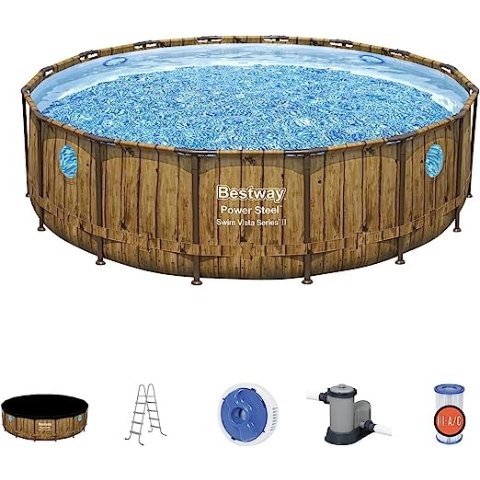 Power Steel Swim Vista Series II 16' x 48" Round Above Ground Outdoor ...