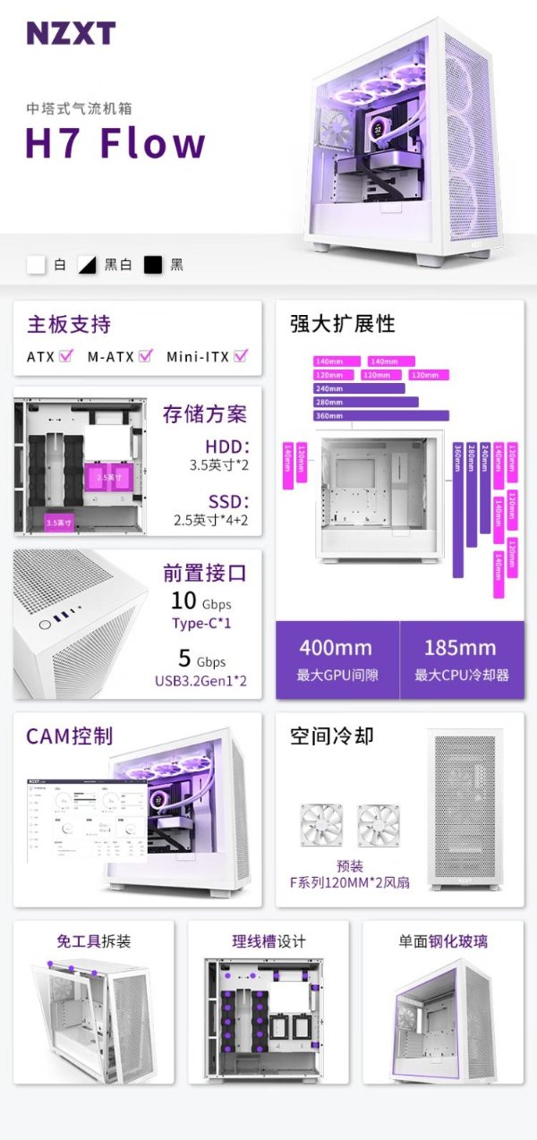 NZXT H7 Flow ATX 中塔机箱 透气版 $84.99