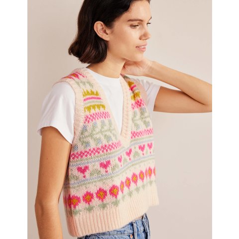 Cropped Fair Isle Tank - Ivory, Multi Fairisle | Boden US 彩色开衫 98.00 超值 ...