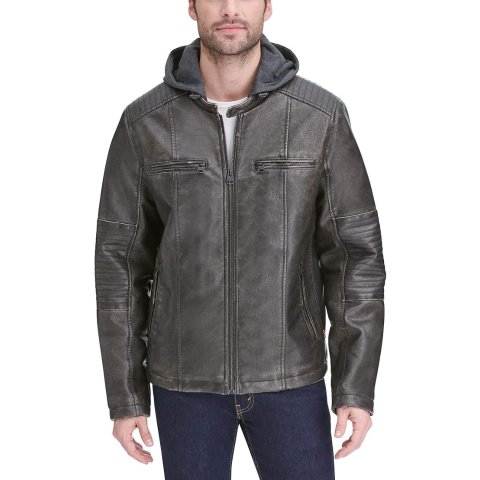 Men's Faux Leather Hooded Racer Jacket 男士夹克 98.47 超值好货 | 北美省钱快报