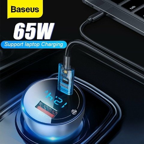 Car Charger USB Type-C 2Port 65W PD Fast Charging Adapter USB C Cable ...