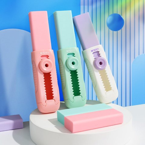 M&G 4+1 Pack Eraser Sliding Retractable Eraser, Soft Pink Color Cute ...