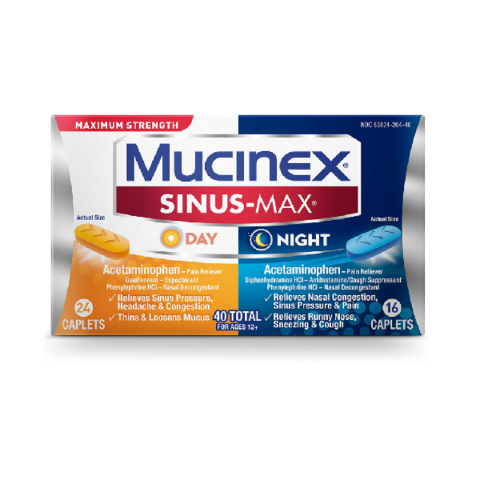 Mucinex Sinus-Max Maximum Strength Day and Night, Sinus Symptom Relief ...