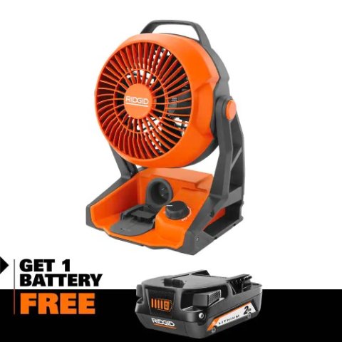 RIDGID 18V Cordless Hybrid Jobsite Fan with 2.0 Ah Lithium-Ion Battery ...