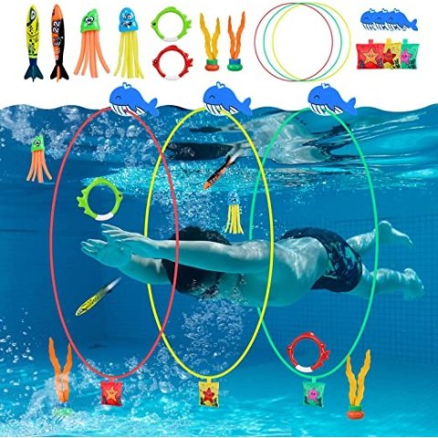 Diving Swim Thru Rings, 17PCS Pool Toys Games Set Swim Hoops + Whale ...