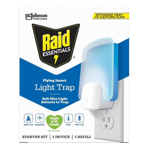 Raid Essentials Flying Insect Light Trap Starter Kit, 1 Plug-In Device ...