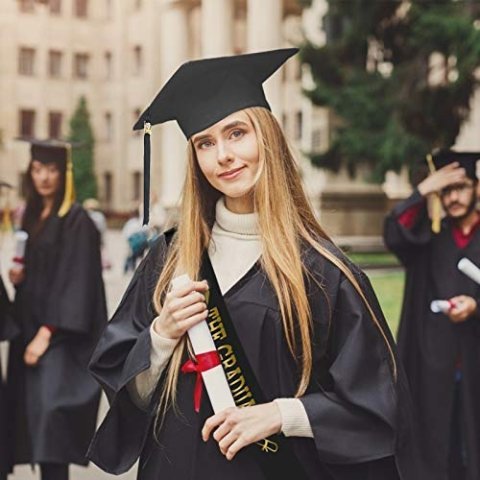 JOOPOM Graduation Cap Black Graduation Bachelor Hat Graduate Satin Sash ...