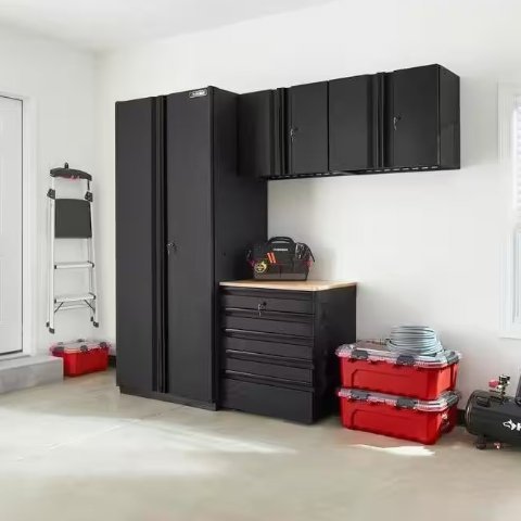 Husky 4-Piece Pro Duty Welded Steel Garage Storage System in Black LINE ...