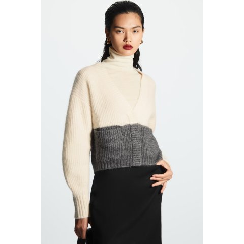 Regular-fit colour block cardigan - CREAM / GREY - women | COS AU 拼接风针织 ...