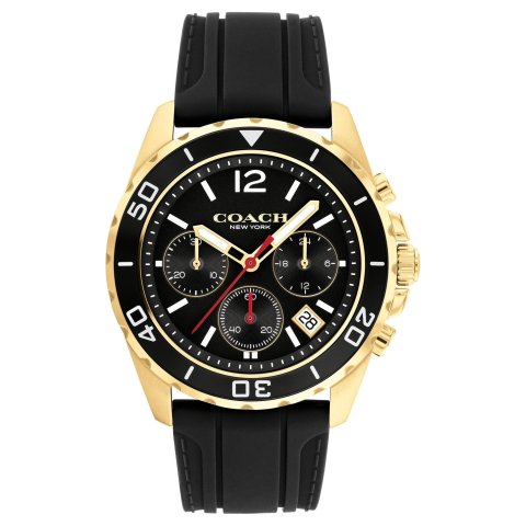 Men's COACH Kent Chronograph Gold Tone and Black Rubber Strap Watch ...