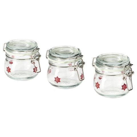 VINTERFINT Jar with lid, floral pattern clear glass/red, 13 cl - IKEA ...