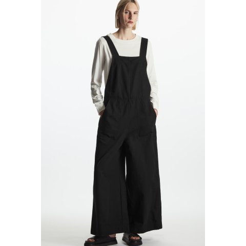 Wide-leg dungarees - BLACK - women | COS AU 阔腿背带裤 175.00 超值好货 | 澳新省钱快报