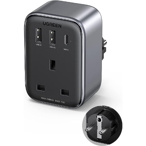 UK to European Plug Adapter PD 30W Travel Adapter with USB C GaN Fast 4 ...