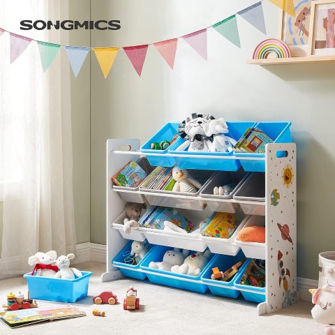 Kid's Large Toy Storage Unit with 16 Removable Bins, for Playroom ...