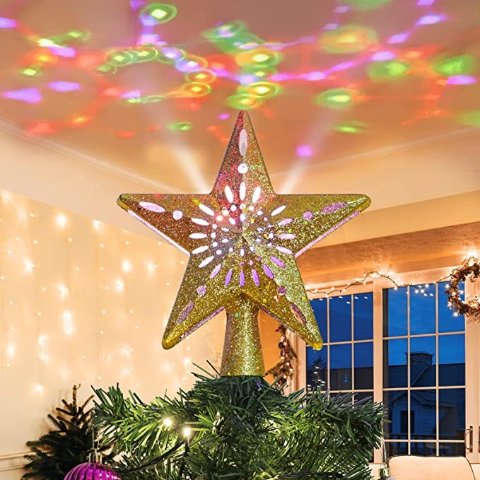 Christmas Tree Topper Projector, 3D Hollow Glittering Christmas Star ...
