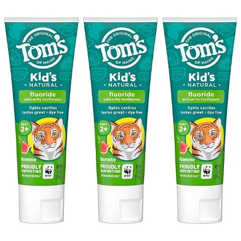 Tom's of Maine Kid's Natural Fluoride Toothpaste, Watermelon, 5.1 oz. 3 ...
