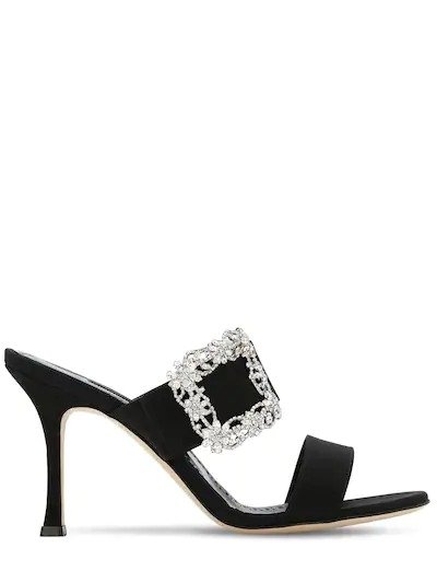 LUISAVIAROMA Manolo Blahnik 90MM GABLE CREPE DE CHINE MULE SANDALS 985.00
