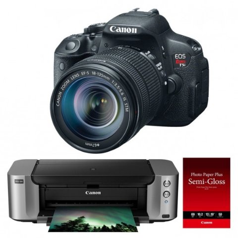 Canon EOS Rebel T5i DSLR Camera w/ 18-135mm Lens & PIXMA PRO-100 ...
