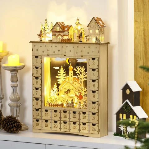 Christmas Advent Calendar, Light Up Wooden Holiday Decoration With 24 ...
