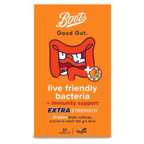 Boots Good Gut Live Friendly Bacteria + Immunity Support Extra Strength ...