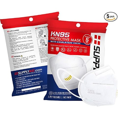 SupplyAID RRS-KN95RV-5PK KN95 Face Mask w/ Exhalation Valve for ...