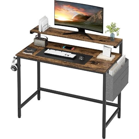 40 inch Computer Desk with Monitor Stand, Stable Design Writing Desk ...