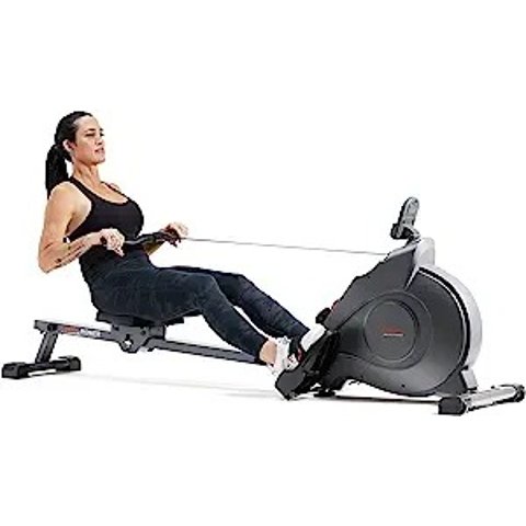 Sunny Health & Fitness Smart Magnetic Rowing Machine with Extended Slide Rail with Optional ...