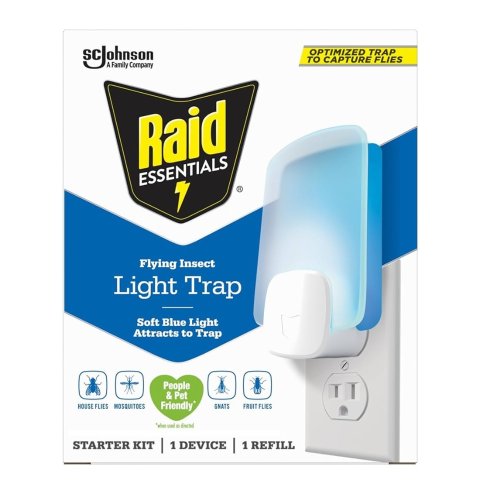 Raid Essentials Flying Insect Light Trap Starter Kit, 1 Plug-In Device ...