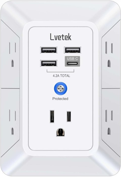 Lvetek 5x插座+3xUSB-A+1xUSB-C 墙壁插座 $8.49