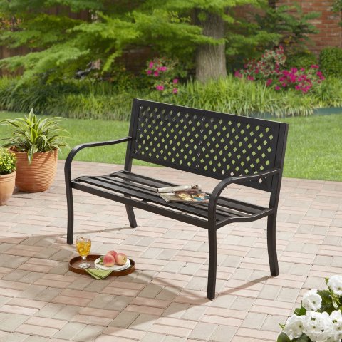 Mainstays Lattice High Back Slat Seat Steel Outdoor Bench $69.00