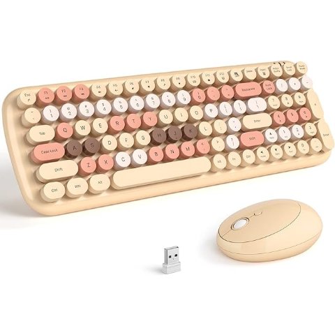 KNOWSQT Wireless Keyboard and Mouse Combo, Light Milktea 100 Keys 2.4 ...