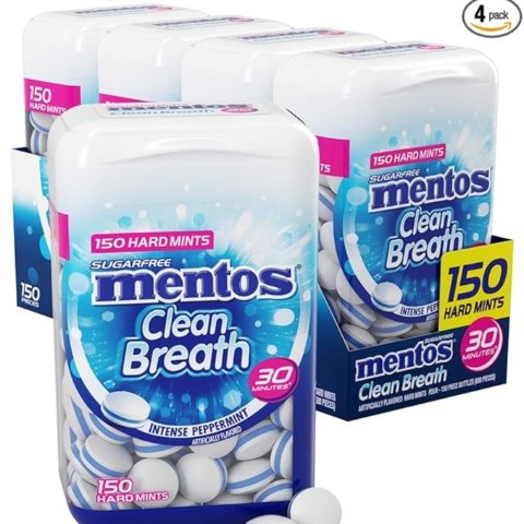 4-Pack 150-Piece Mentos Clean Breath Sugar Free Hard Mint (Various)