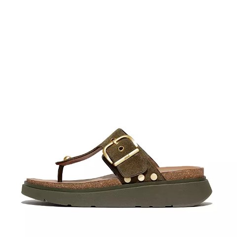 GEN-FF Buckle Flat-Stud Suede Toe-Post Sandals GEN-FF 带扣绒面革凉鞋 160.00 超值 ...
