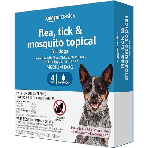 Amazon Basics Flea, Tick & Mosquito Topical for Medium Dog (11-20 pounds), 4 Count 体外驱虫药 4剂 适合11 ...