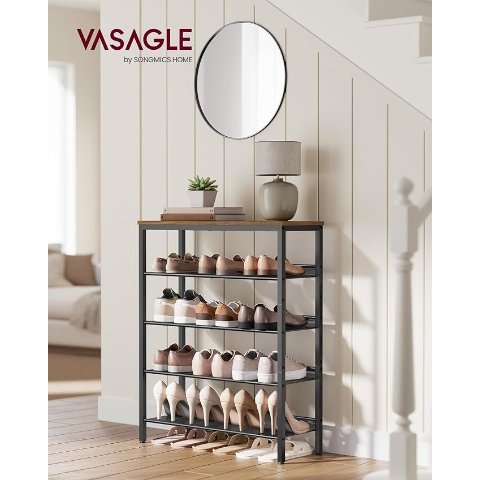 VASAGLE Shoe Rack for Entryway, 5-Tier Shoe Rack Organizer with Storage ...