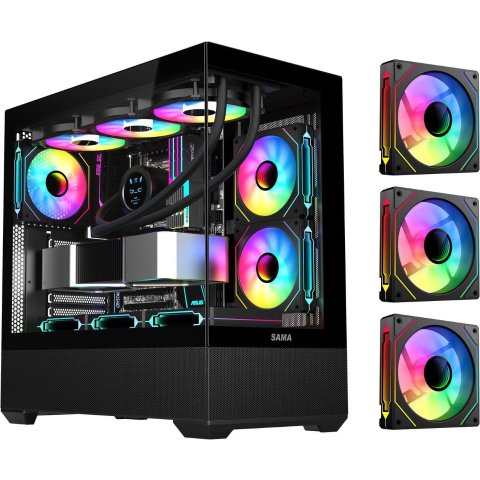 SAMA SV02 ATX Computer Gaming PC Case with 3 ARGB Fans SAMA SV02 白色中塔机箱 ...