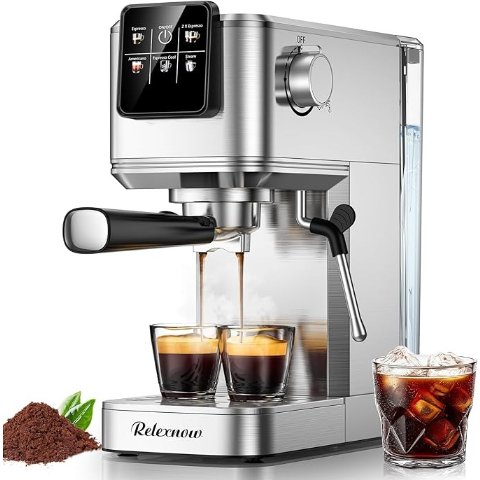 Espresso Machine, 20 Bar Espresso Maker Milk Frother & LCD Panel, Hot & Iced Coffee Machine ...