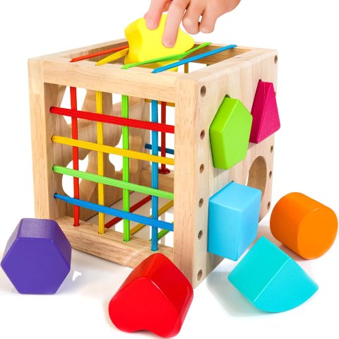 Montessori Wooden Sorter Cube 8 Rattling Shapes $17.59