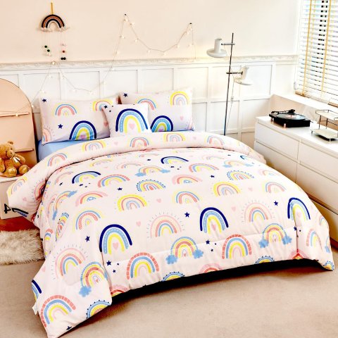 ANGIYUIN 卡通彩虹图案少女床品6件套，Full size $28.21